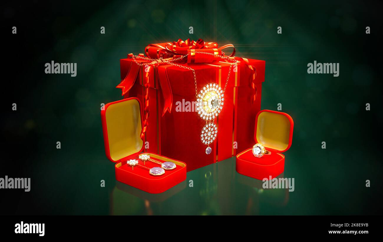 jewellery gift with chaplet ring and eardrops with diamonds on dark ...