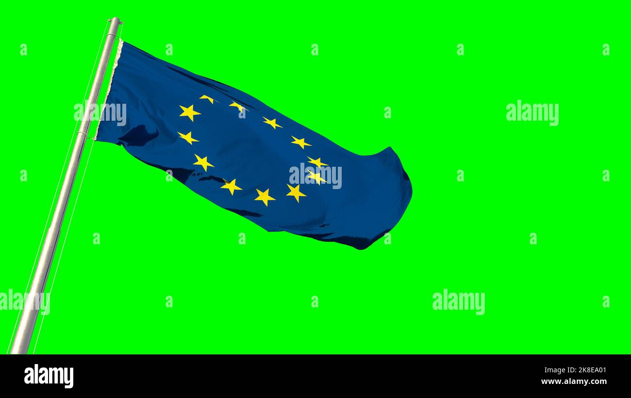 Waving glorious flag of European Union on chroma key screen, isolated ...