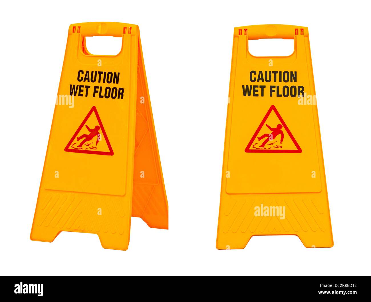 The Warning sign for slippery floor isolated on white background, copy ...