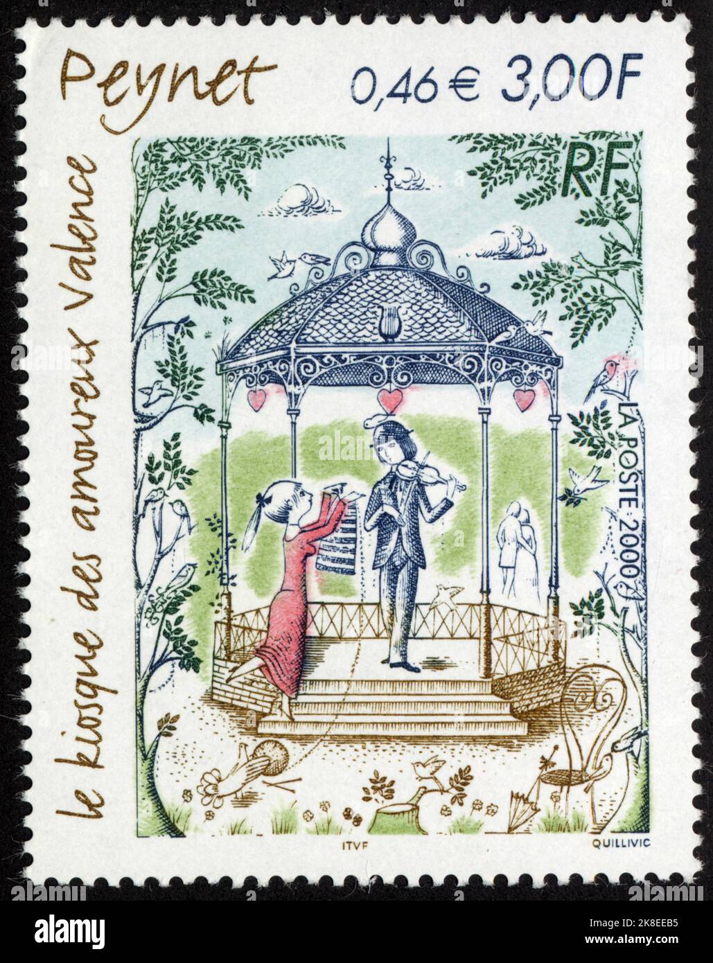 TIMBRE NON OBLITÉRÉ PEYNET. LE KIOSQUE DES AMOUREUX. VALENCE. RF. LA POSTE. 2000. 0,46 €, 3,00 F ...