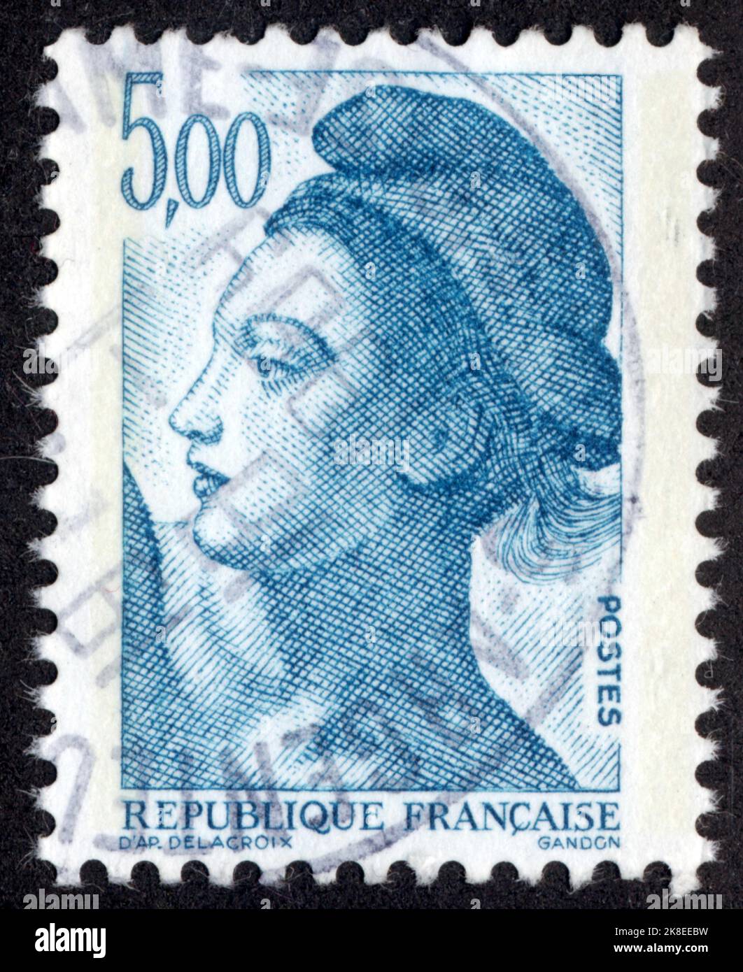 TIMBRE OBLITÉRÉ SABINE BLEUE DE GANDON D'APRÈS DELACROIX. POSTES ...