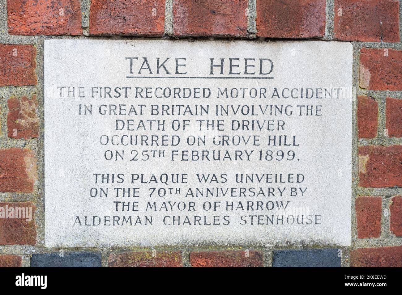 Take Heed - First Grove Hill, Harrow, London Stock Photo - Alamy
