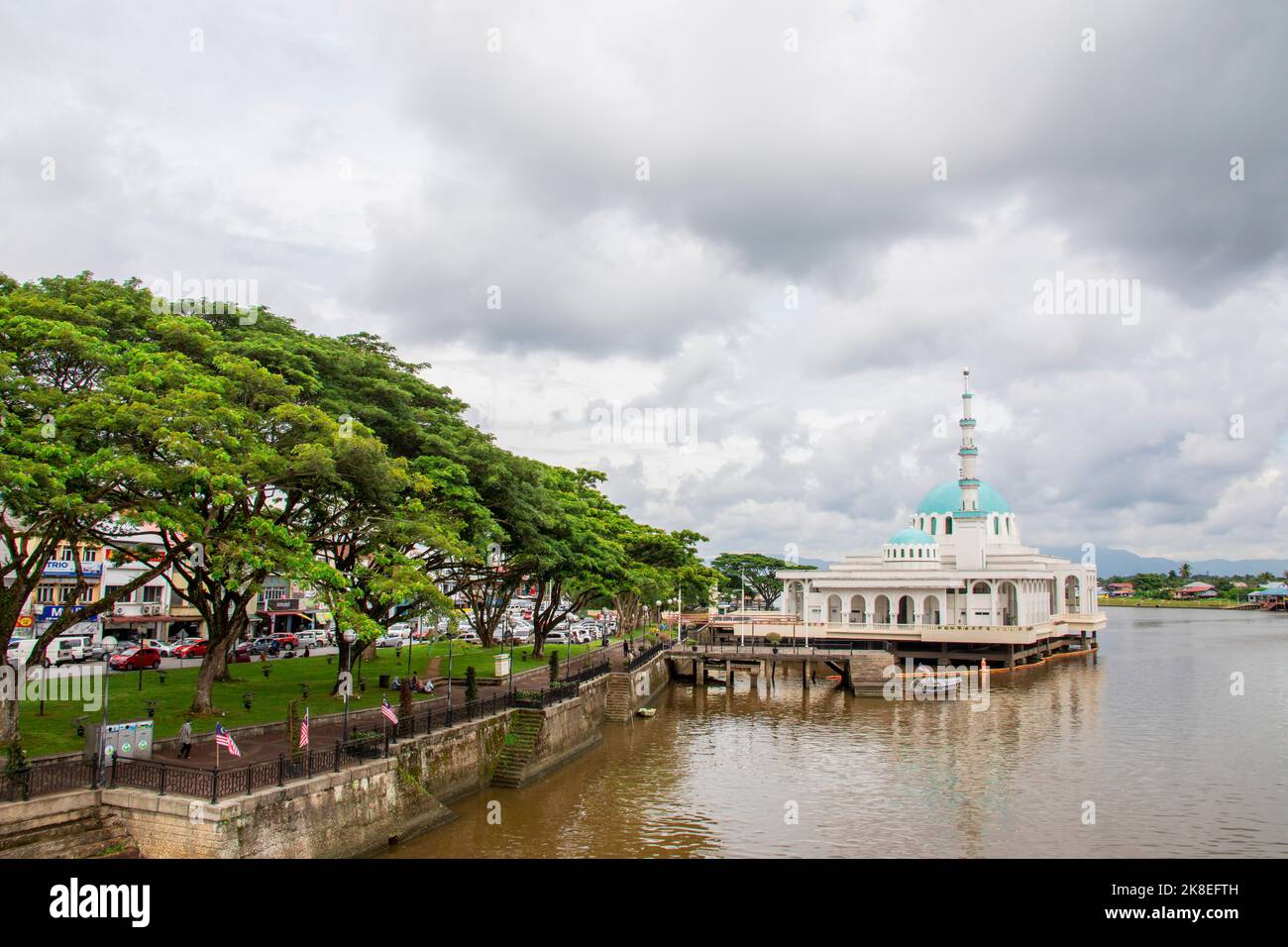 the view of Sarawak river and India Mosque Kuching in Kuching Sarawak ...