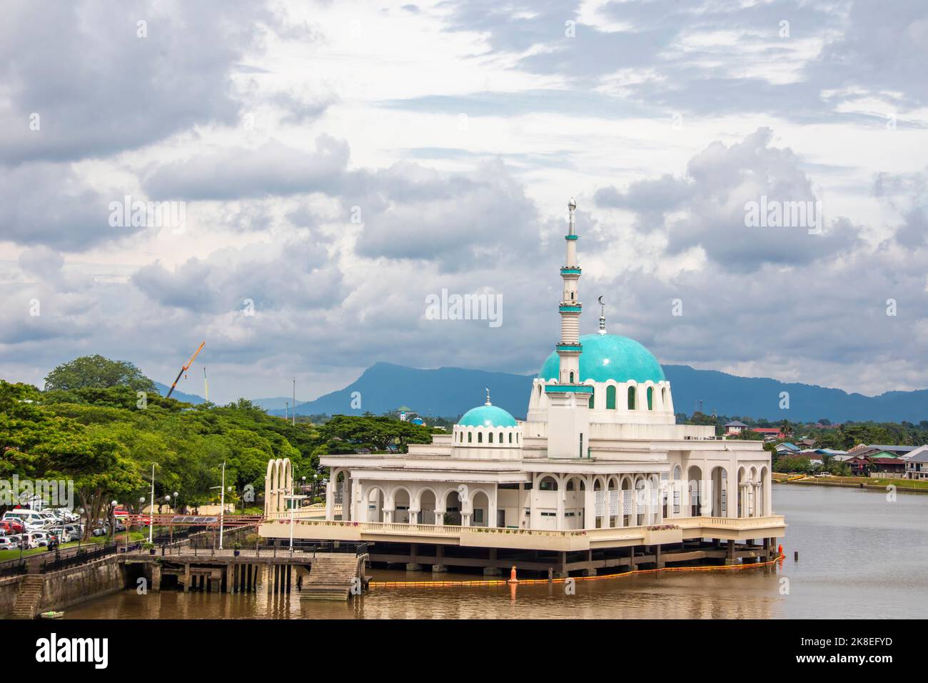 the view of Sarawak river and India Mosque Kuching in Kuching Sarawak ...