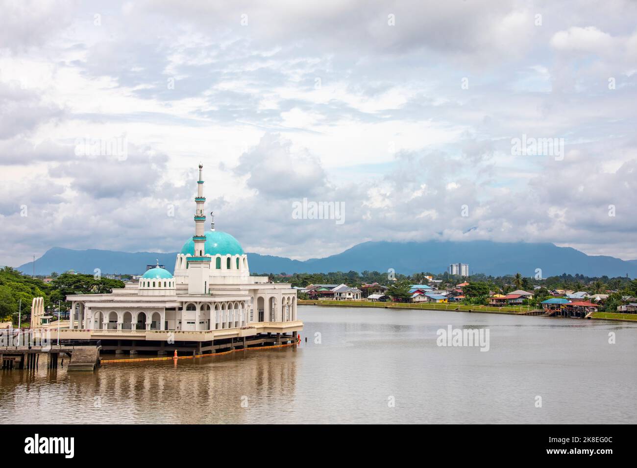 the view of Sarawak river and India Mosque Kuching in Kuching Sarawak Malaysia. Kuching’s one ...