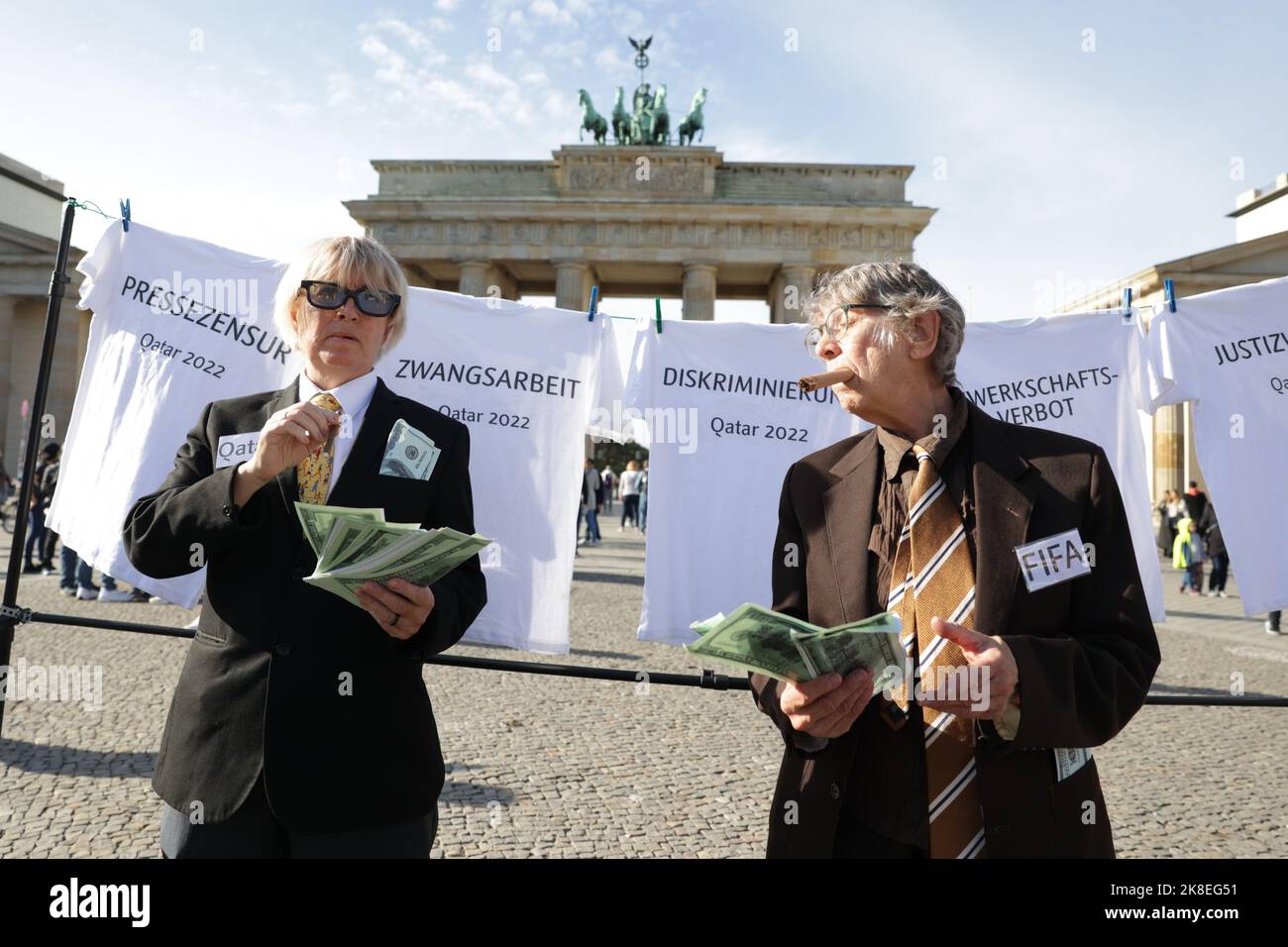 23 October 2022, Berlin: In an art action by Amnesty International ...