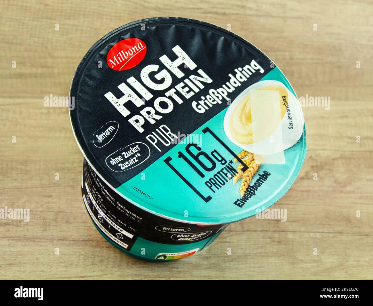 Hamburg, Germany - Oktober 23 2022: Milbona Grieß Pudding High Protein ...