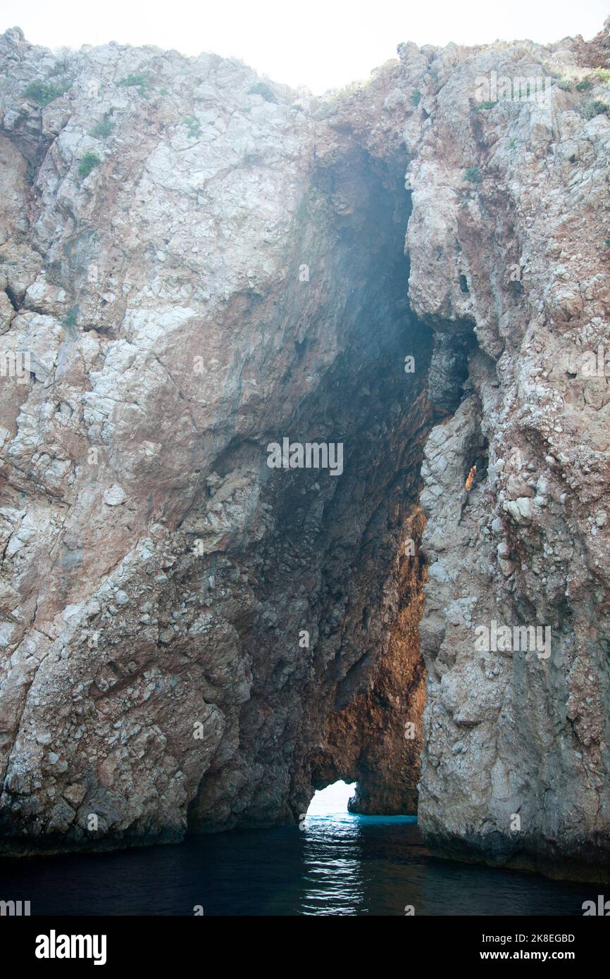 The so called Pirate Cave, eroded rock formation on uninhabited Suluada ...