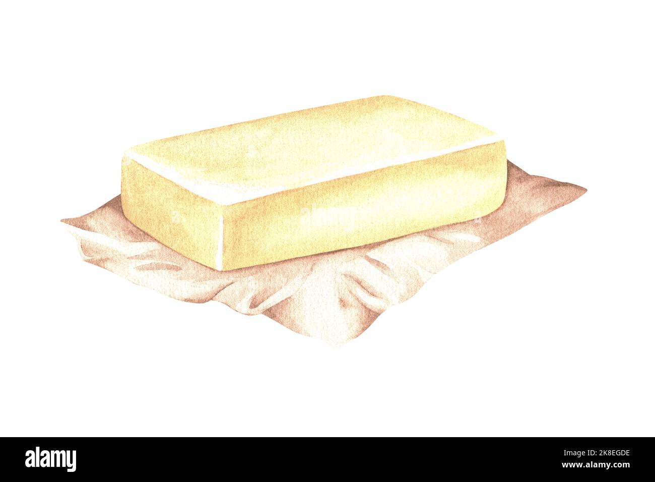Butter. A piece of butter lies on craft paper. Watercolor illustration ...