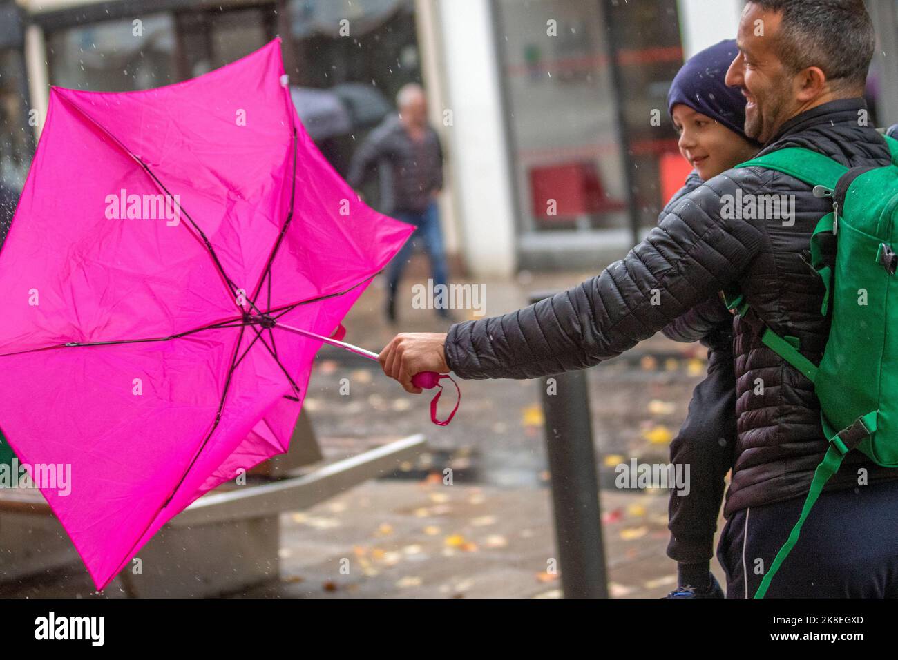 Preston. UK Weather 23 Oct 2022; Wet and windy start to the day in the ...