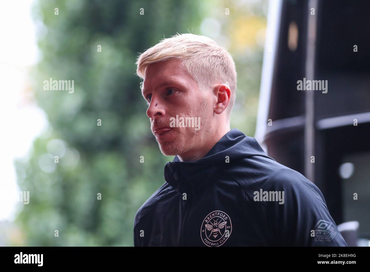Ben Mee #16 of Brentford arrives ahead of the Premier League match ...