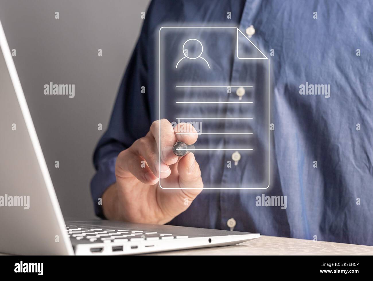 Filling online application form. Man applying CV for joj, digital ...