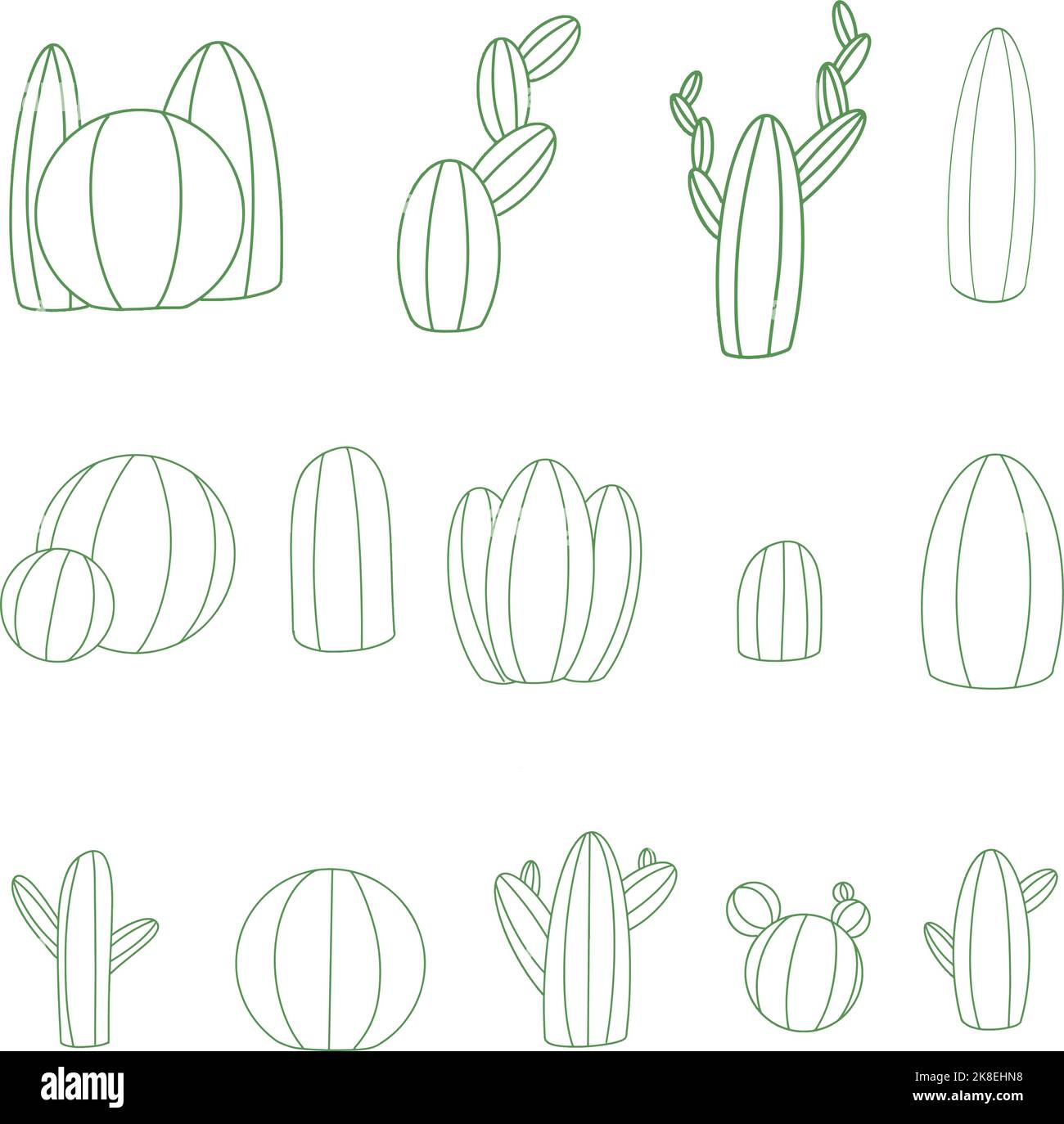 Line Art Style Cactus or Cacti Illustration Collection for Logos and ...