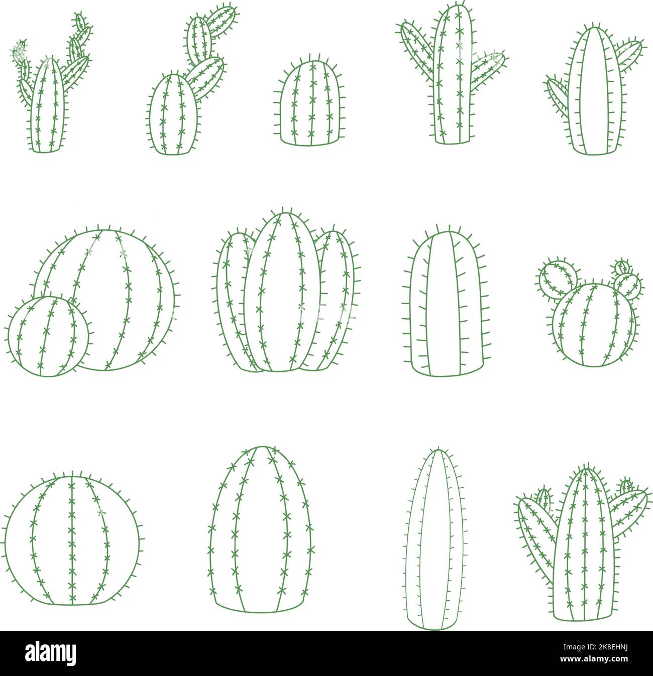 Line Art Style Cactus or Cacti Illustration Collection for Logos and ...