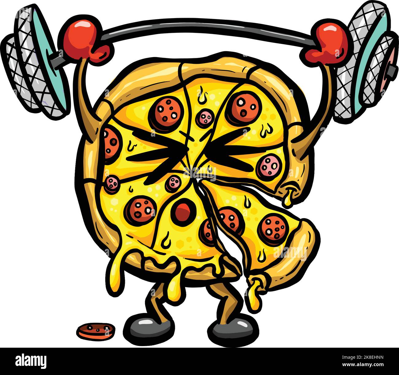 Pizza Slice Mascot Logo Design Cute Character doing Weight Lifting ...