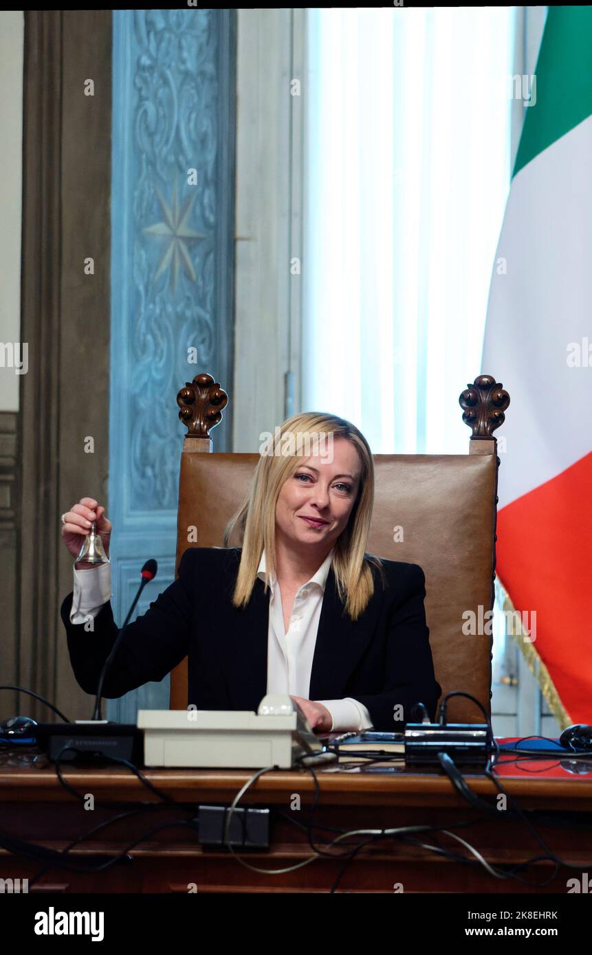 Italy's new Prime Minister, Giorgia Meloni holds the cabinet minister ...