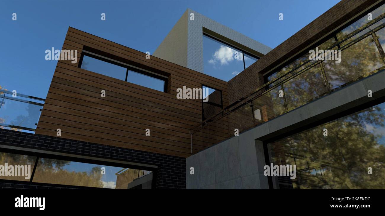 A combination of finishing options for the facade of a modern country ...