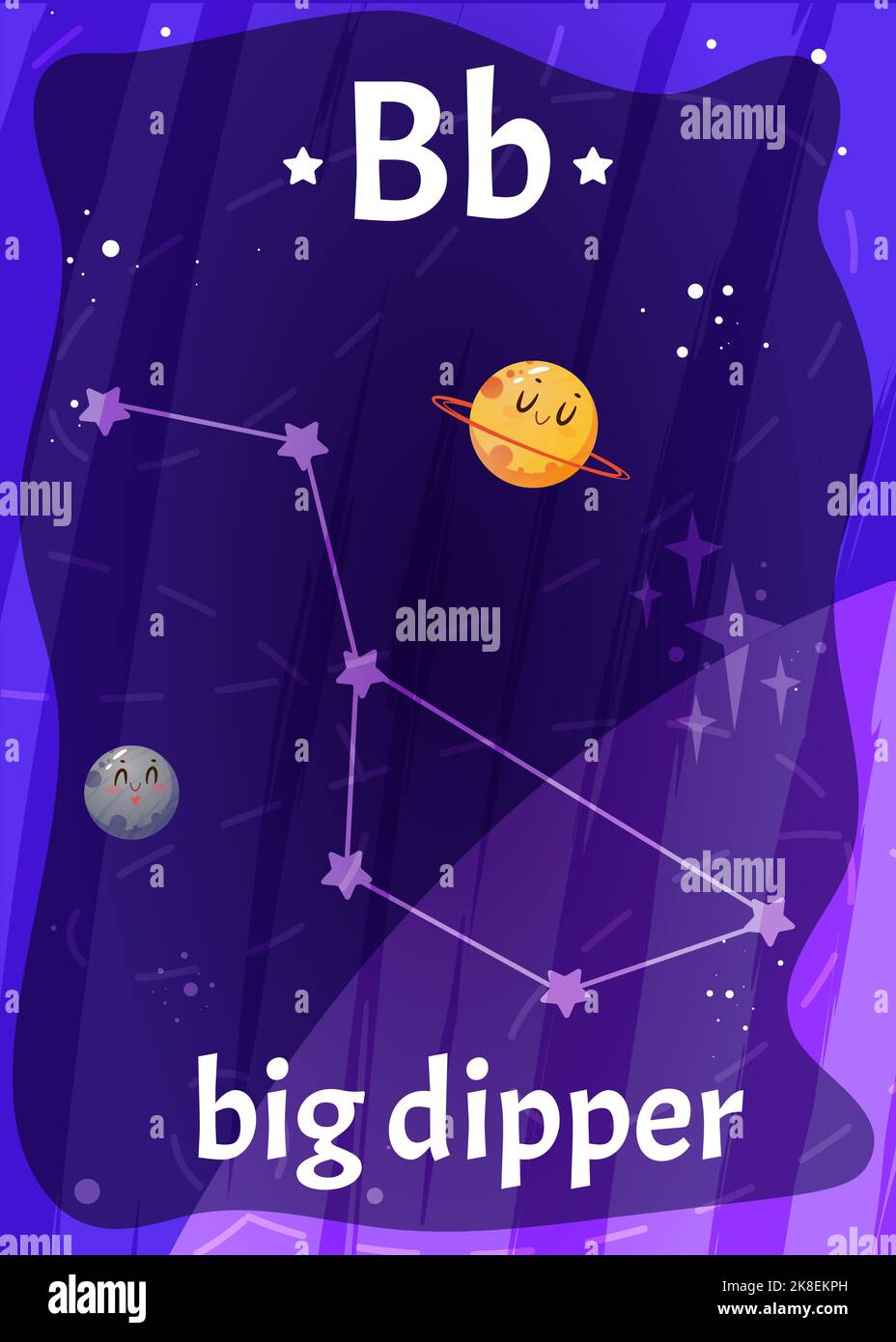 Printable space alphabet flash card with letter B. Cartoon big dipper ...