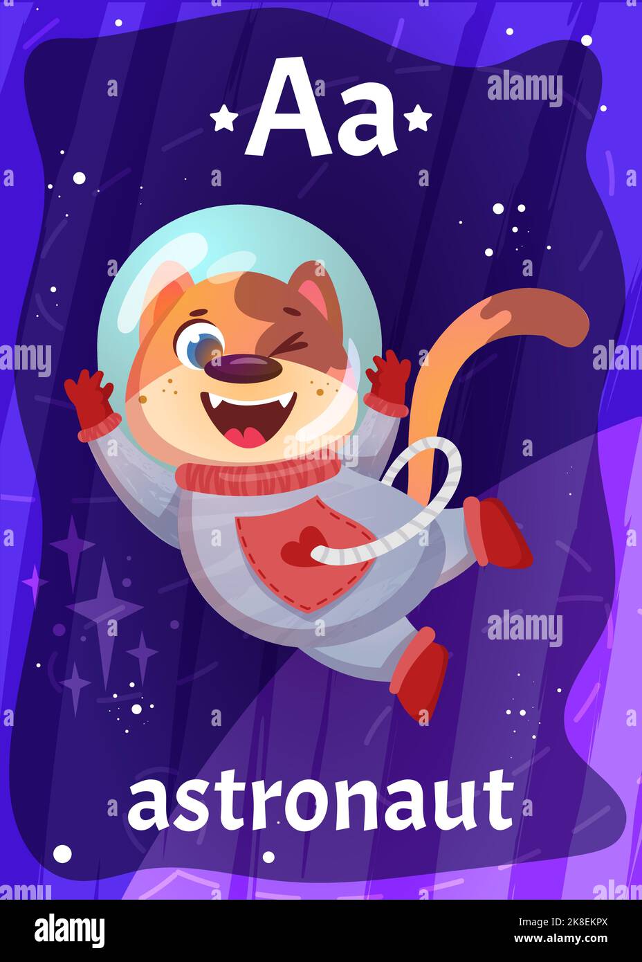 Printable space alphabet flash card with letter A. Cartoon cute dog ...