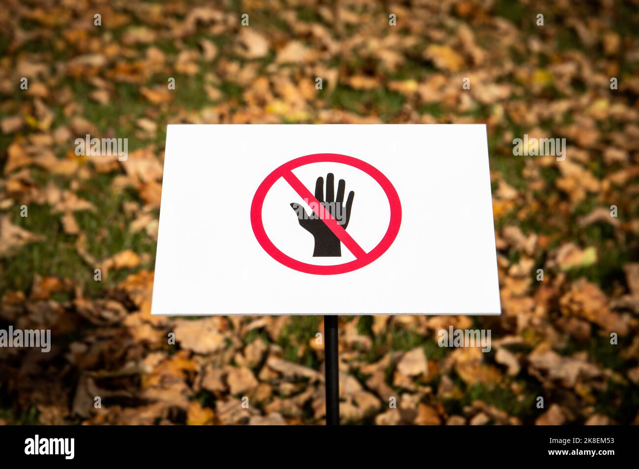 Do not touch prohibition sign. Information board in the park Stock ...