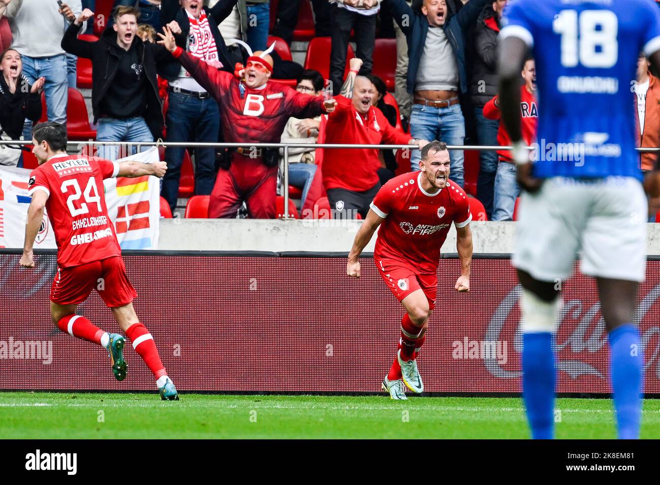 Antwerp's Vincent Janssen celebrates after scoring during a soccer ...