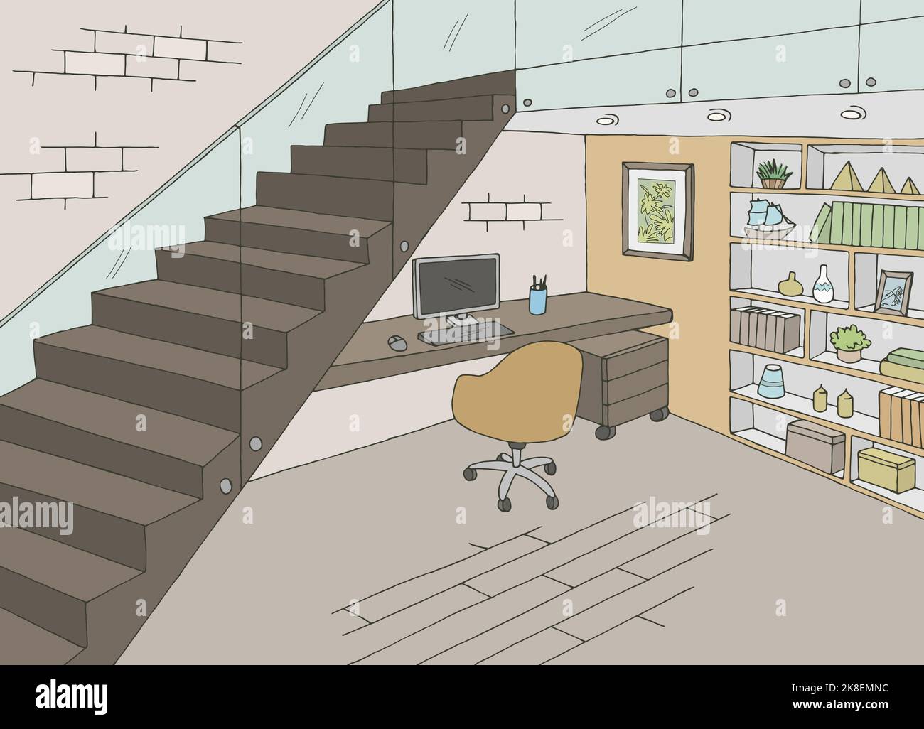 Office graphic color interior sketch illustration vector Stock Vector ...