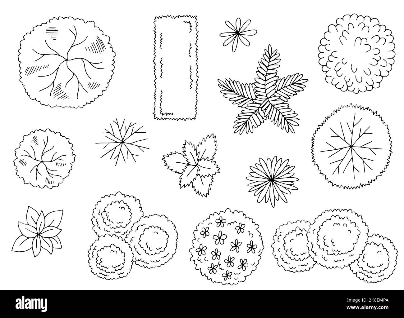 Landscape architect design element set graphic black white top sketch ...