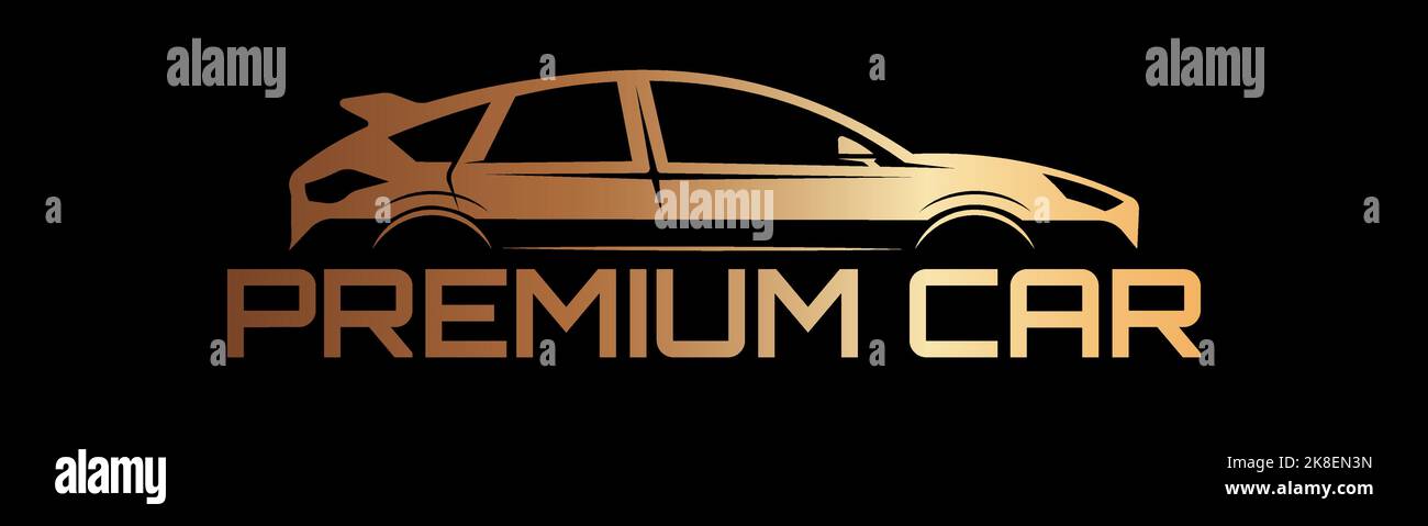 Gold logo with modern car. Premium luxury car care, car workshop, car ...