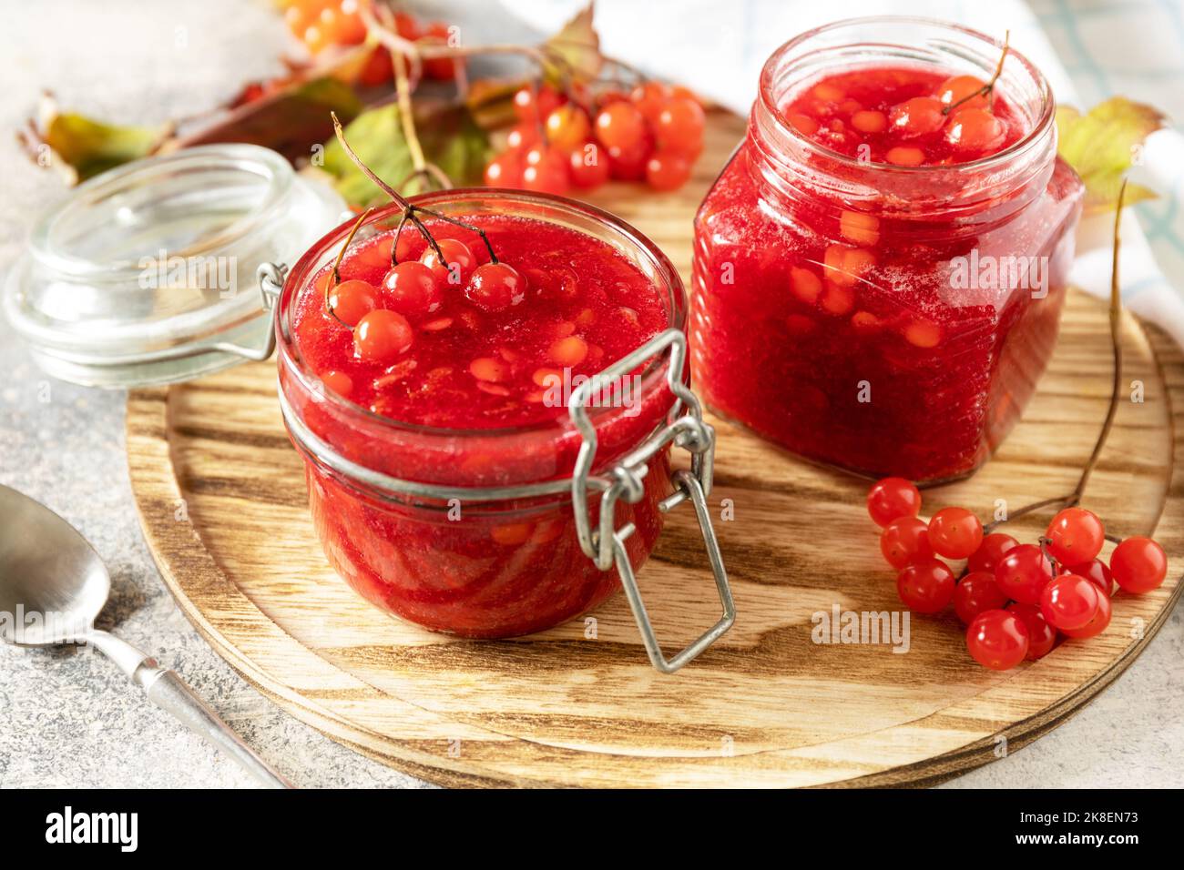 Fresh ripe viburnum berry with sugar for preparation vitamin and ...