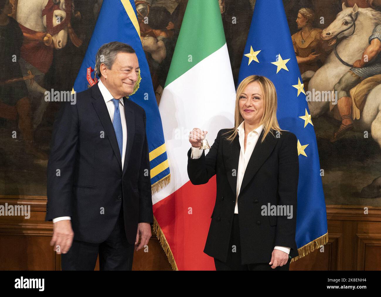 Italy's new prime minister Giorgia Meloni and outgoing prime minister ...