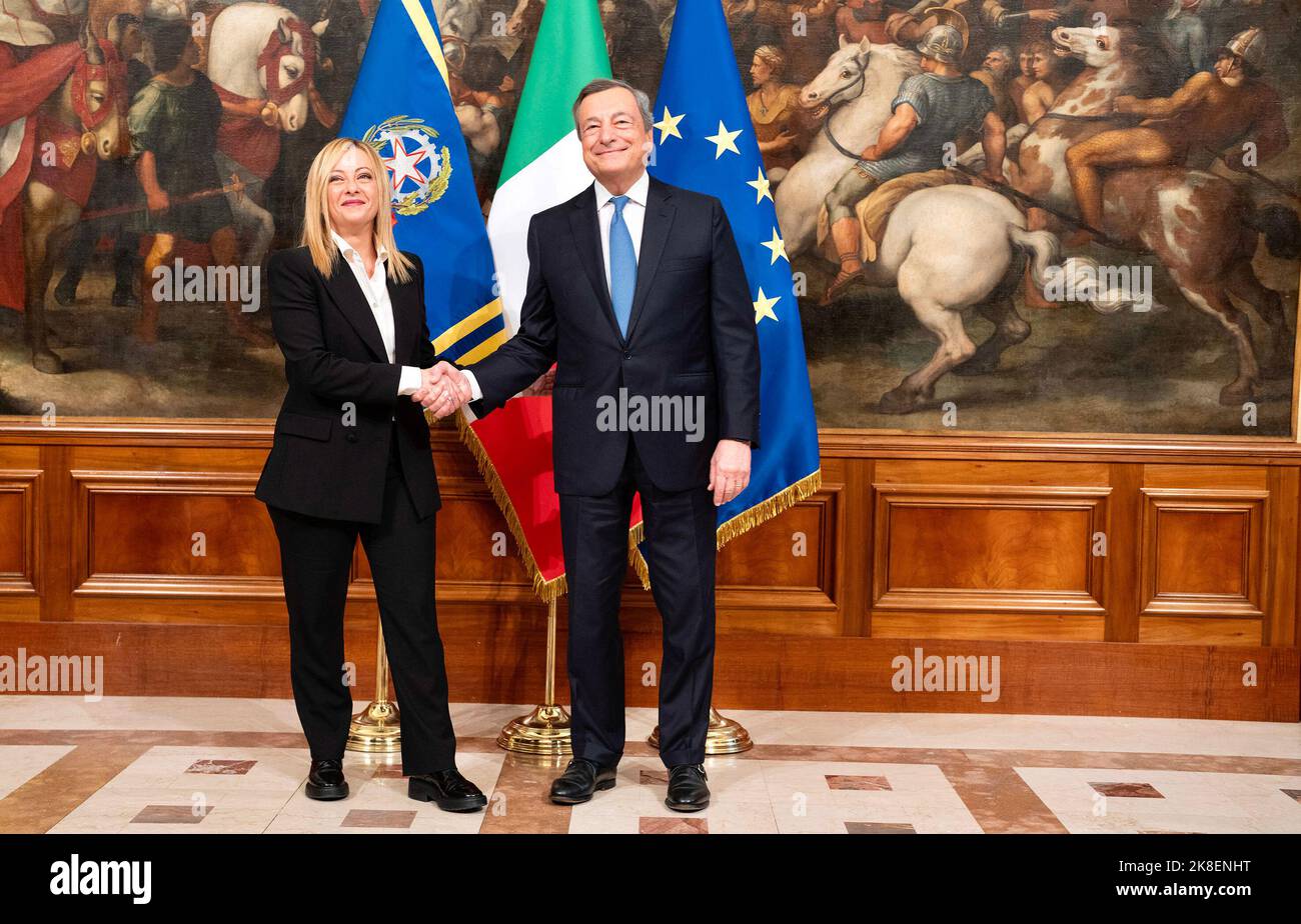 Italy's new prime minister Giorgia Meloni and outgoing prime minister ...