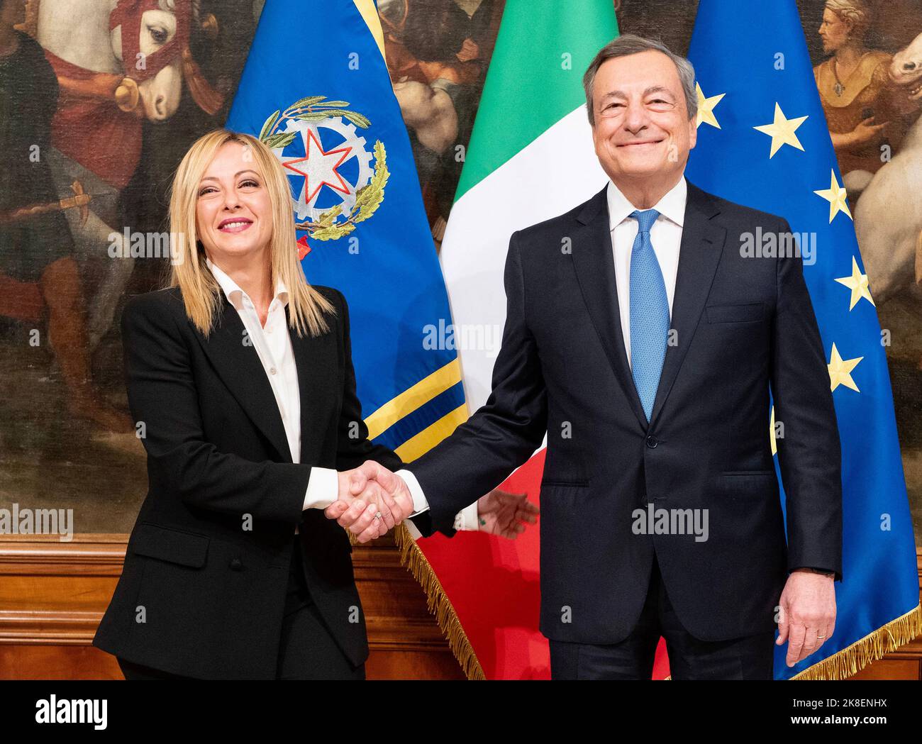 Italy's new prime minister Giorgia Meloni and outgoing prime minister ...