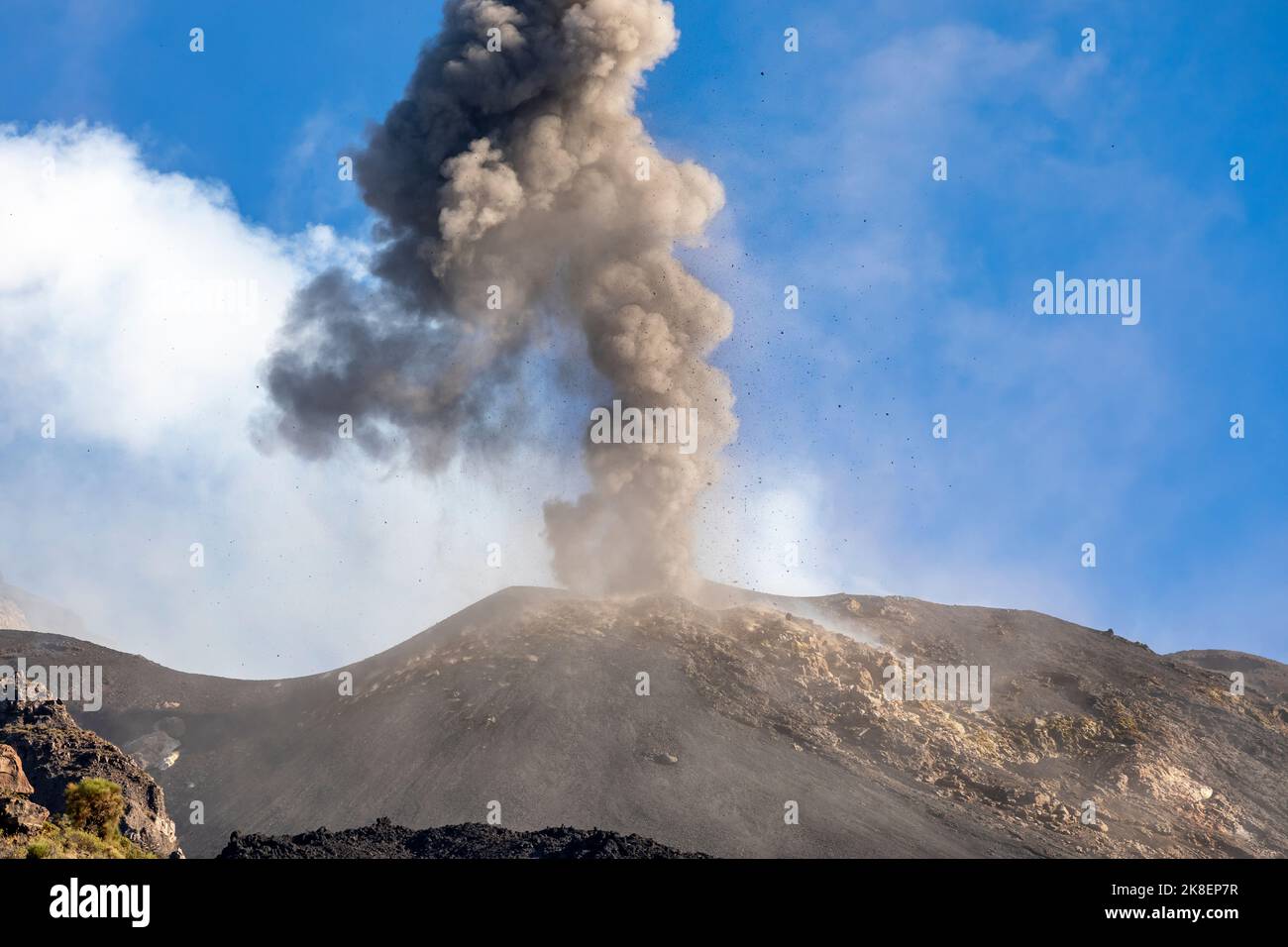 Aeolian islands, Sicily, Italy - July 20, 2020: Eruption of the ...