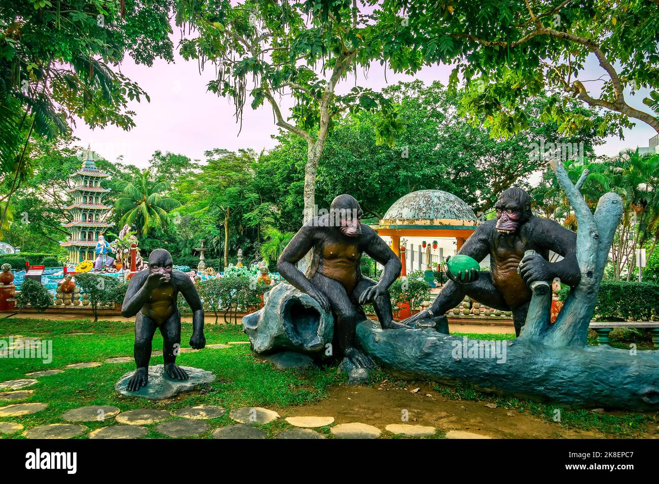 Statue of Gorillas at Haw Par Villa Theme Park. This park has statues ...