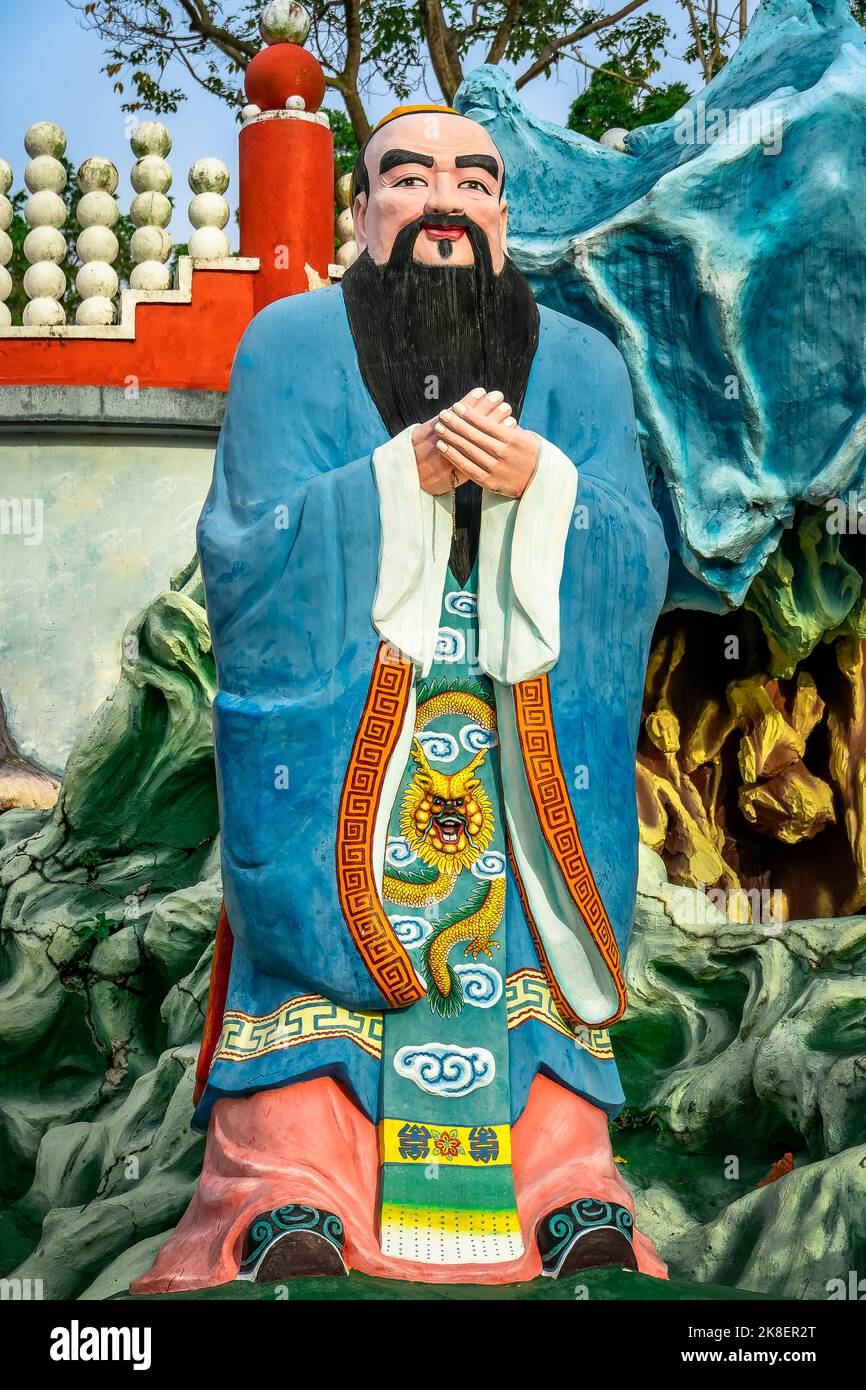 Confucius statue at Haw Par Villa Theme Park. This park has statues and ...