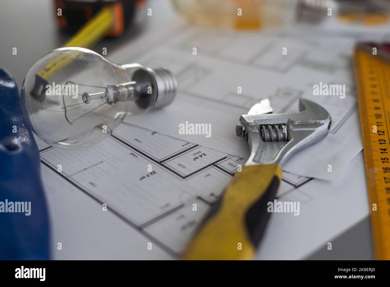 Interior designer working on drawings. Designer at work. Interior ...