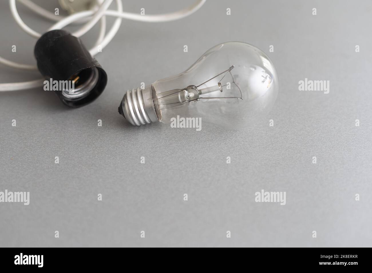 Lamp socket in black color for lamp bulb lamp on gray background, lamp ...