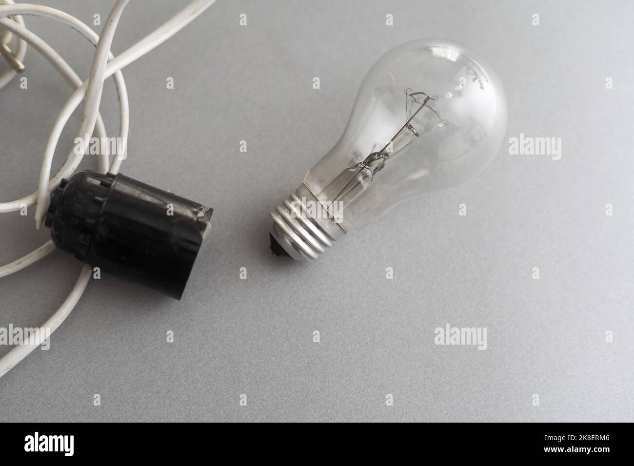 Lamp socket in black color for lamp bulb lamp on gray background, lamp ...