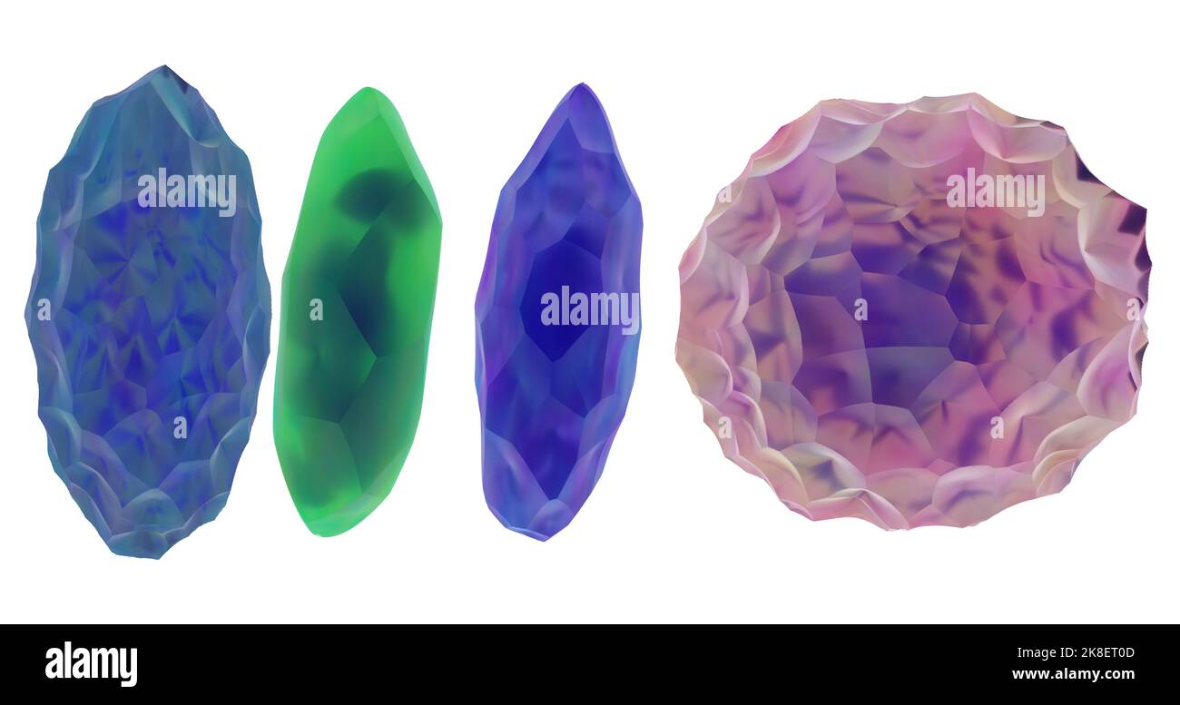 Translucent crystals collection isolated on white. 3D rendering Stock ...