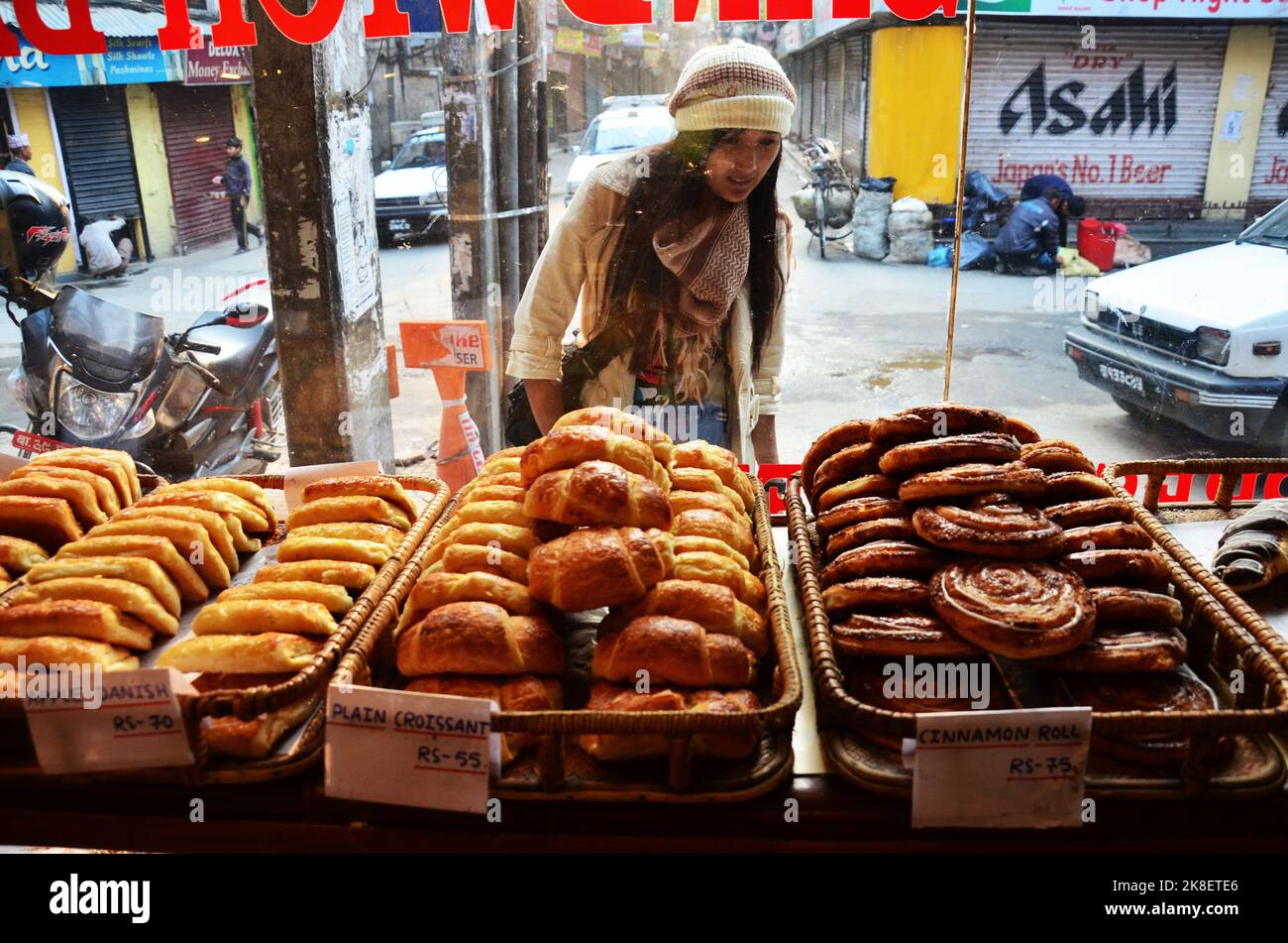 Travelers thai women people select buy bread bun and cake sweet dessert ...