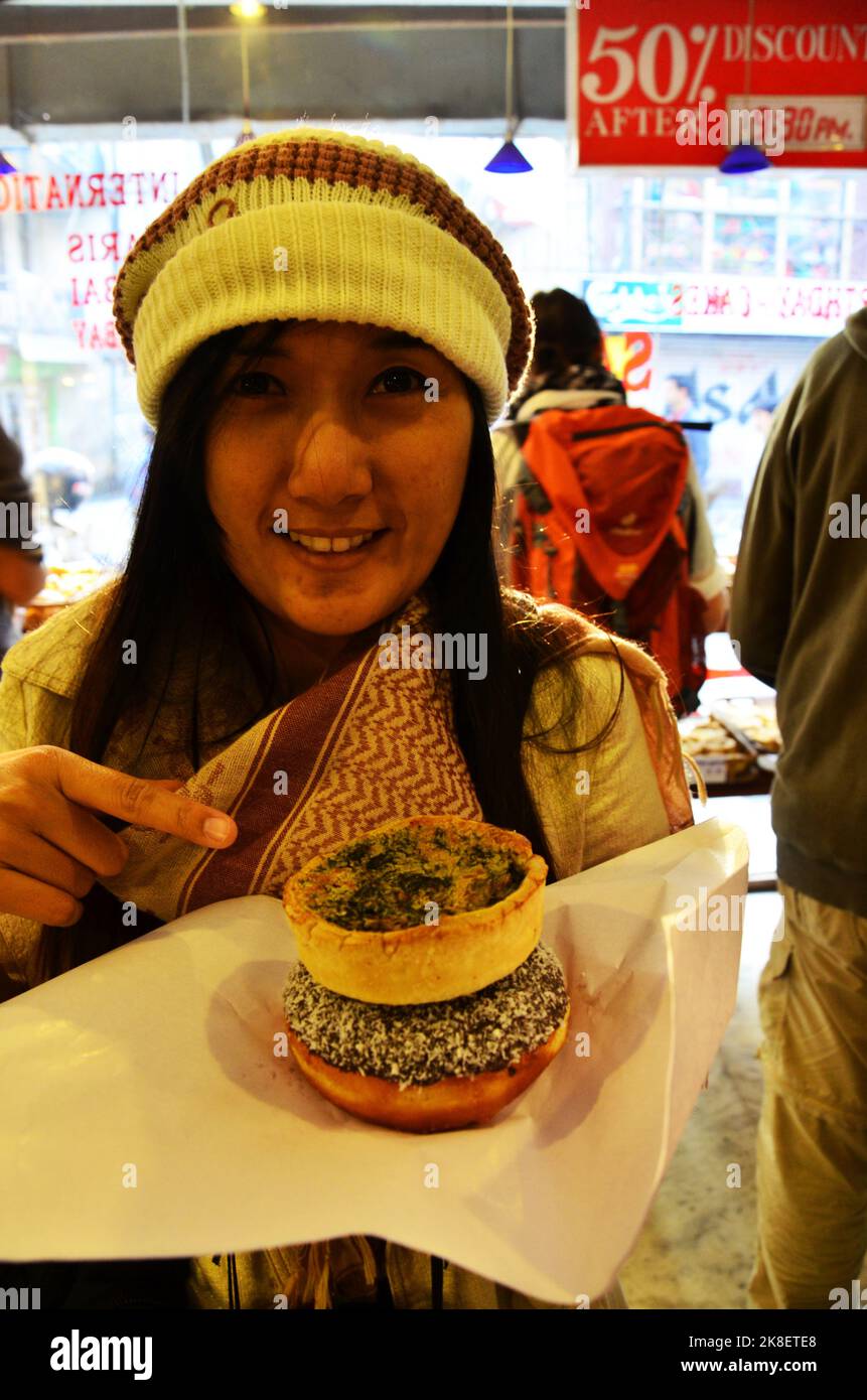Travelers thai women people select buy bread bun and cake sweet dessert ...