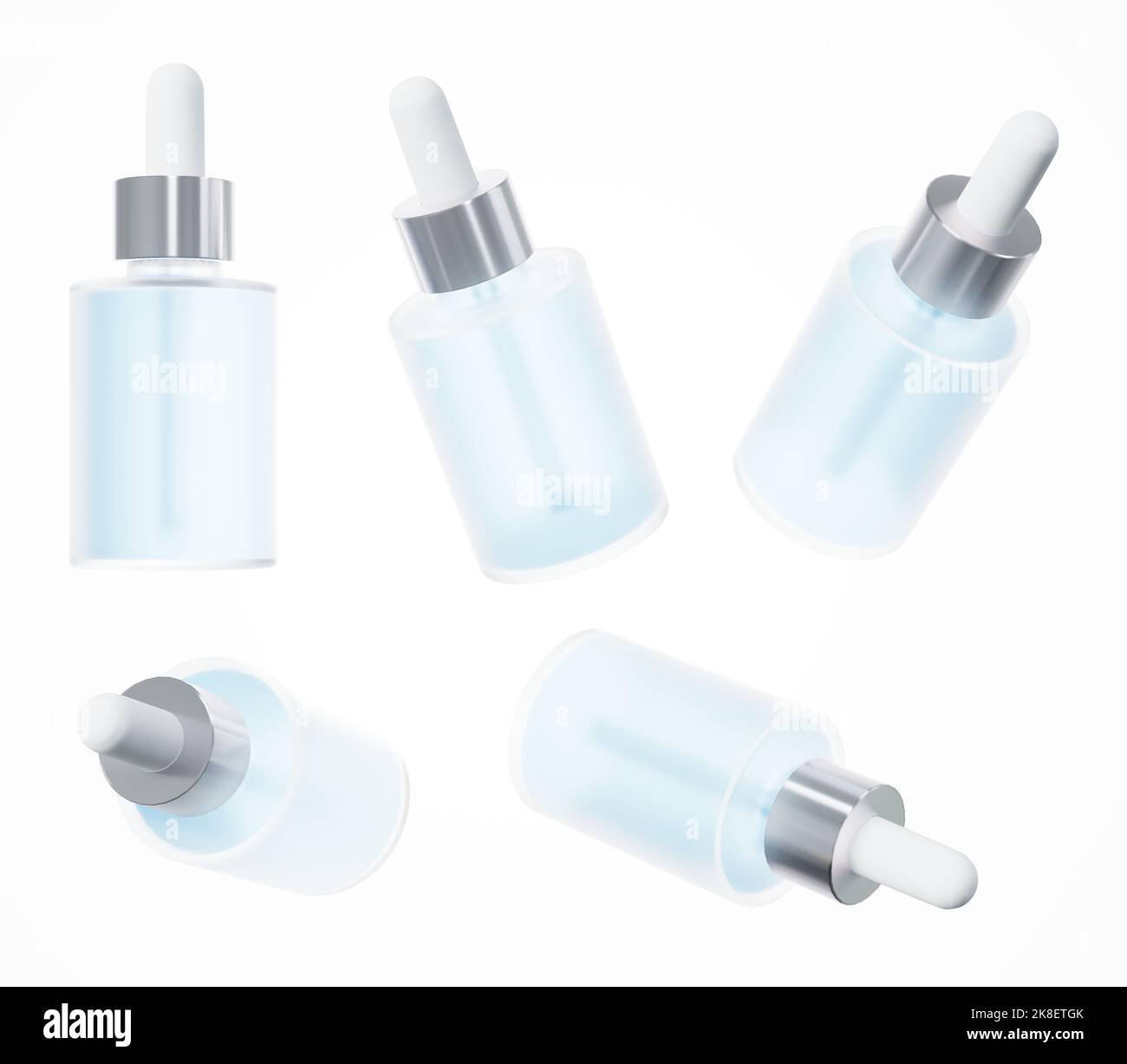 Cosmetic serum bottle with pipette mockup 3D render, skin care blue oil ...
