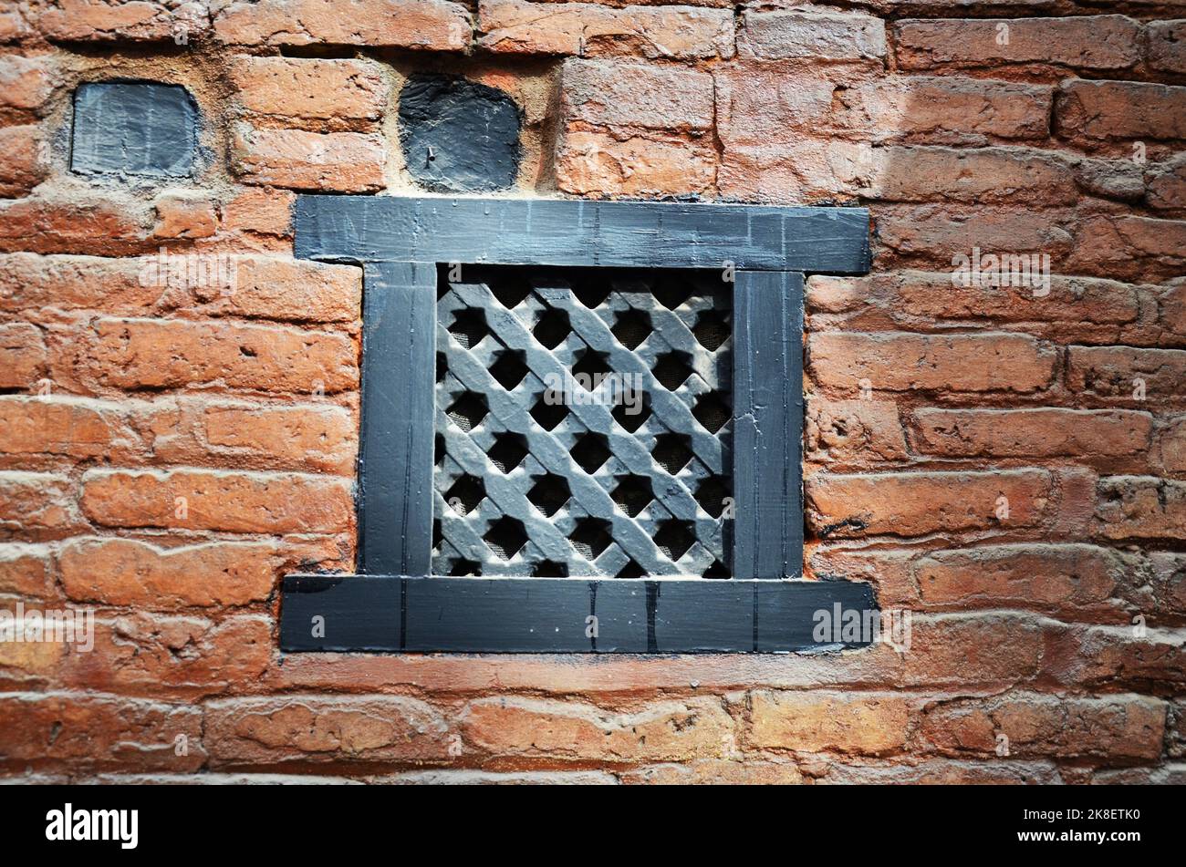 Wooden window on brick wall of antique retro vintage house home of ...
