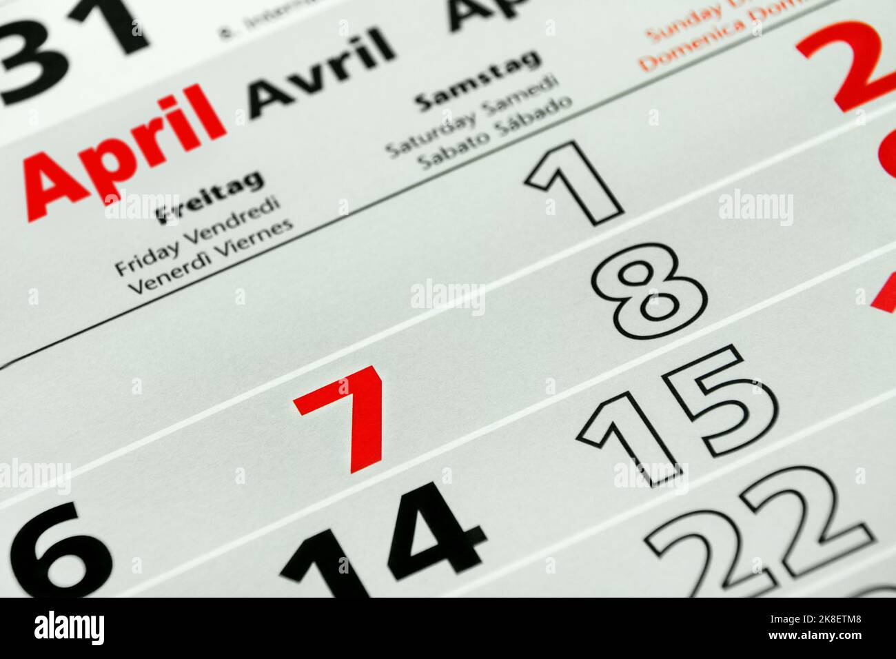 German calendar 2023 April and Friday Saturday Sunday Stock Photo - Alamy