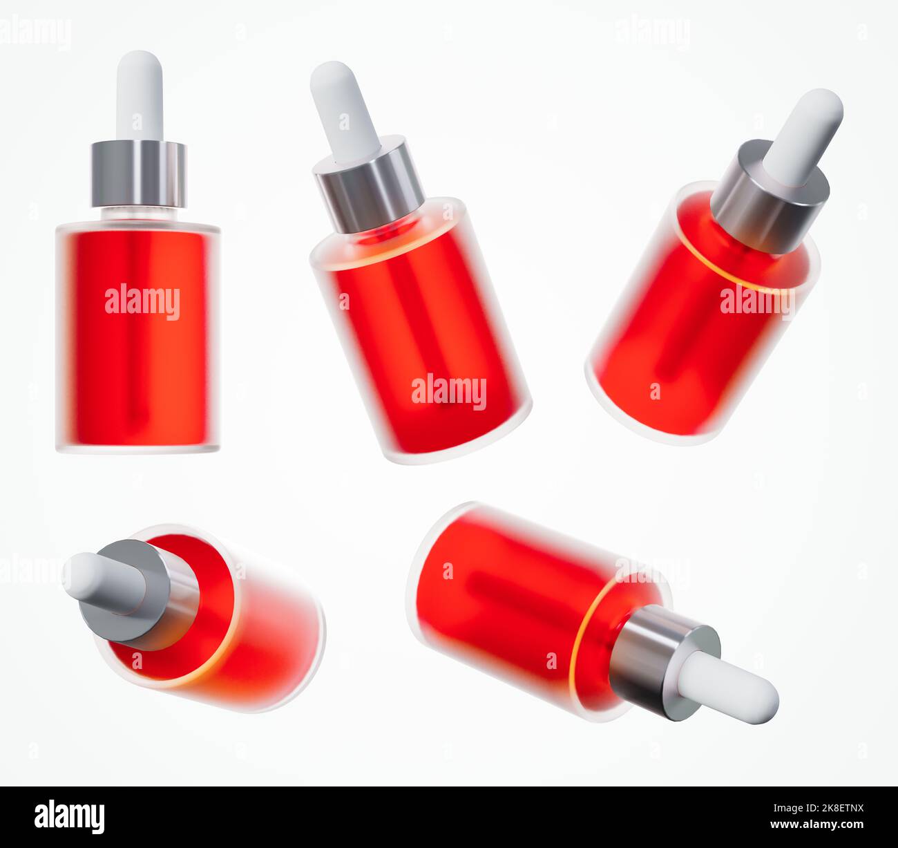 Cosmetic serum bottle with pipette mockup 3D render, skin care red oil ...