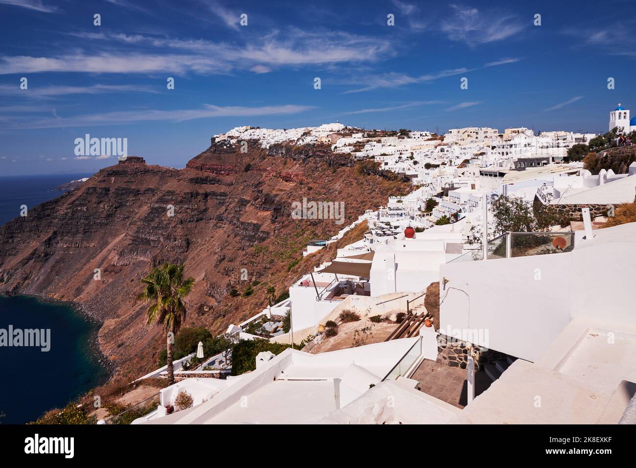 Panoramic Aerial View of Fira Village in Santorini Island, Greece ...