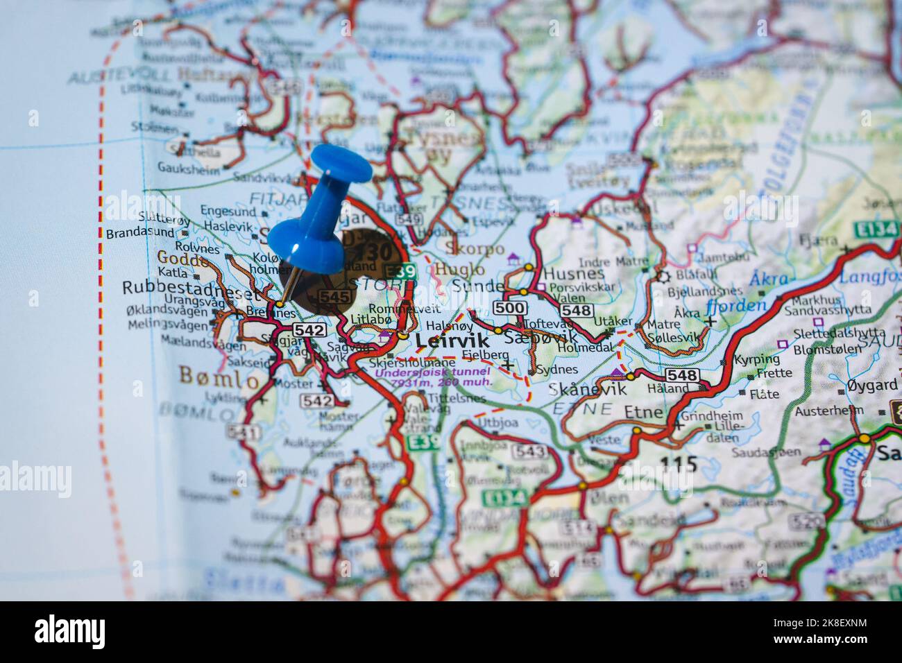Rubbestadneset, Norway. Blue pinhead on map Stock Photo - Alamy
