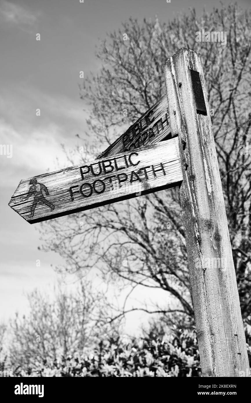 Public Footpath wooden signpost in the countryside Stock Photo - Alamy