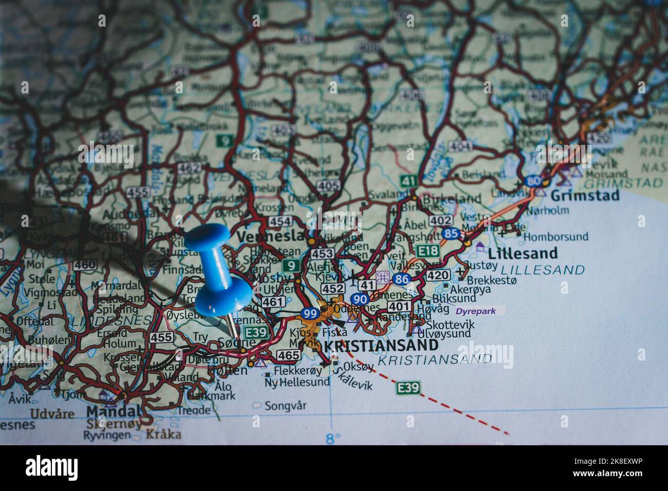 Sødne, Norway. Blue pinhead on map Stock Photo - Alamy