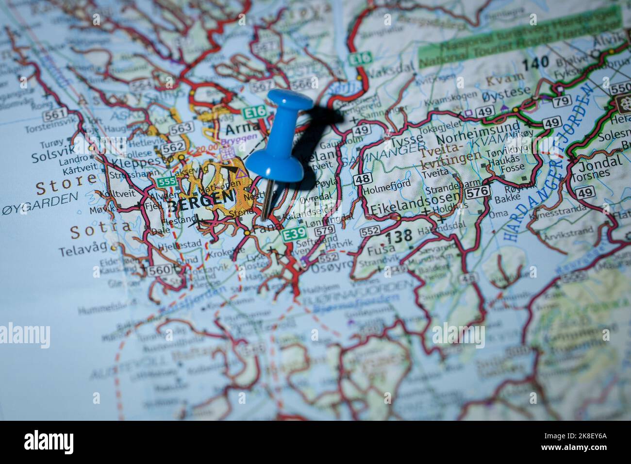 Fana, Bergen, Norway. Blue pinhead on map Stock Photo - Alamy